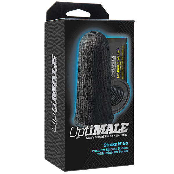 OptiMale Stroke N Go Premium Silicone Stroker and .24 oz. Lube Black